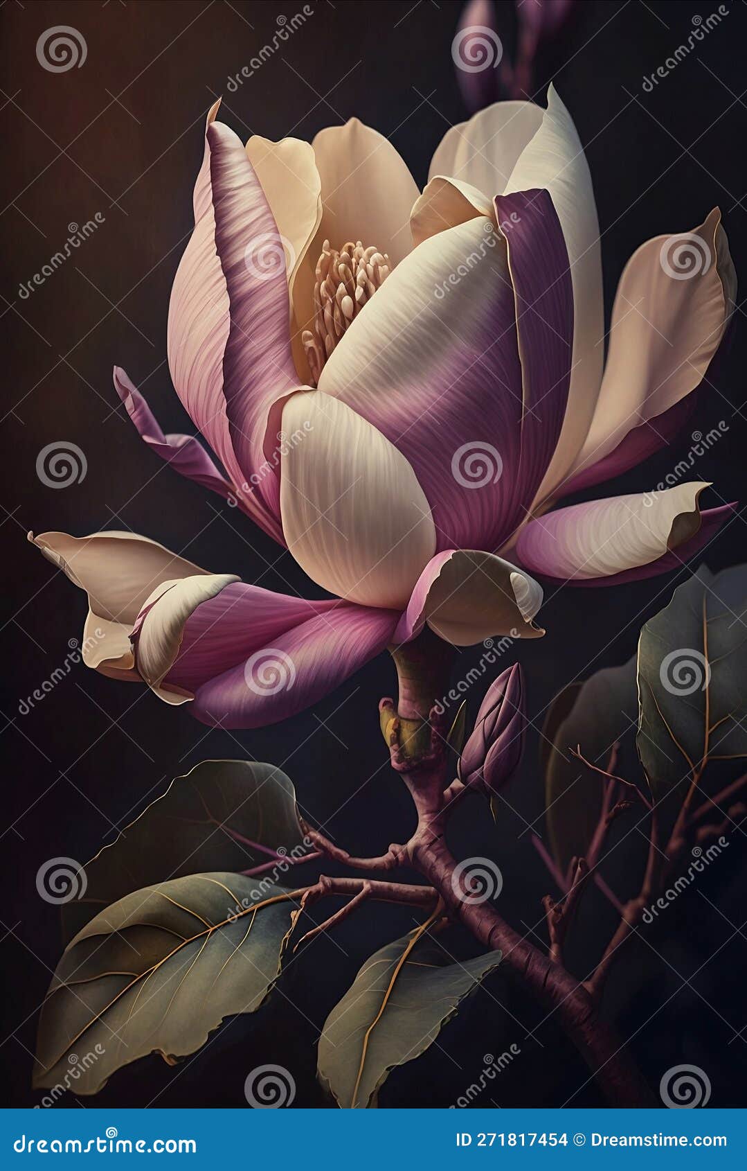 Single Magnolia Flower on Black Background Stock Illustration ...