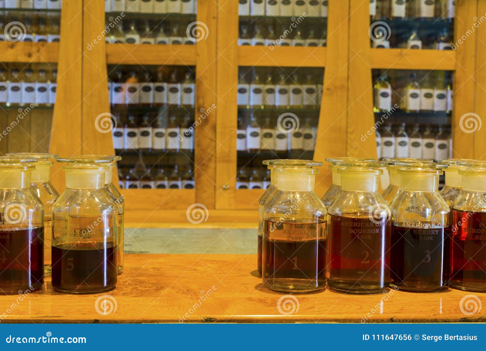 Single Malt Whisky Tasting Numbered Sampling Bottles on Display Stock ...
