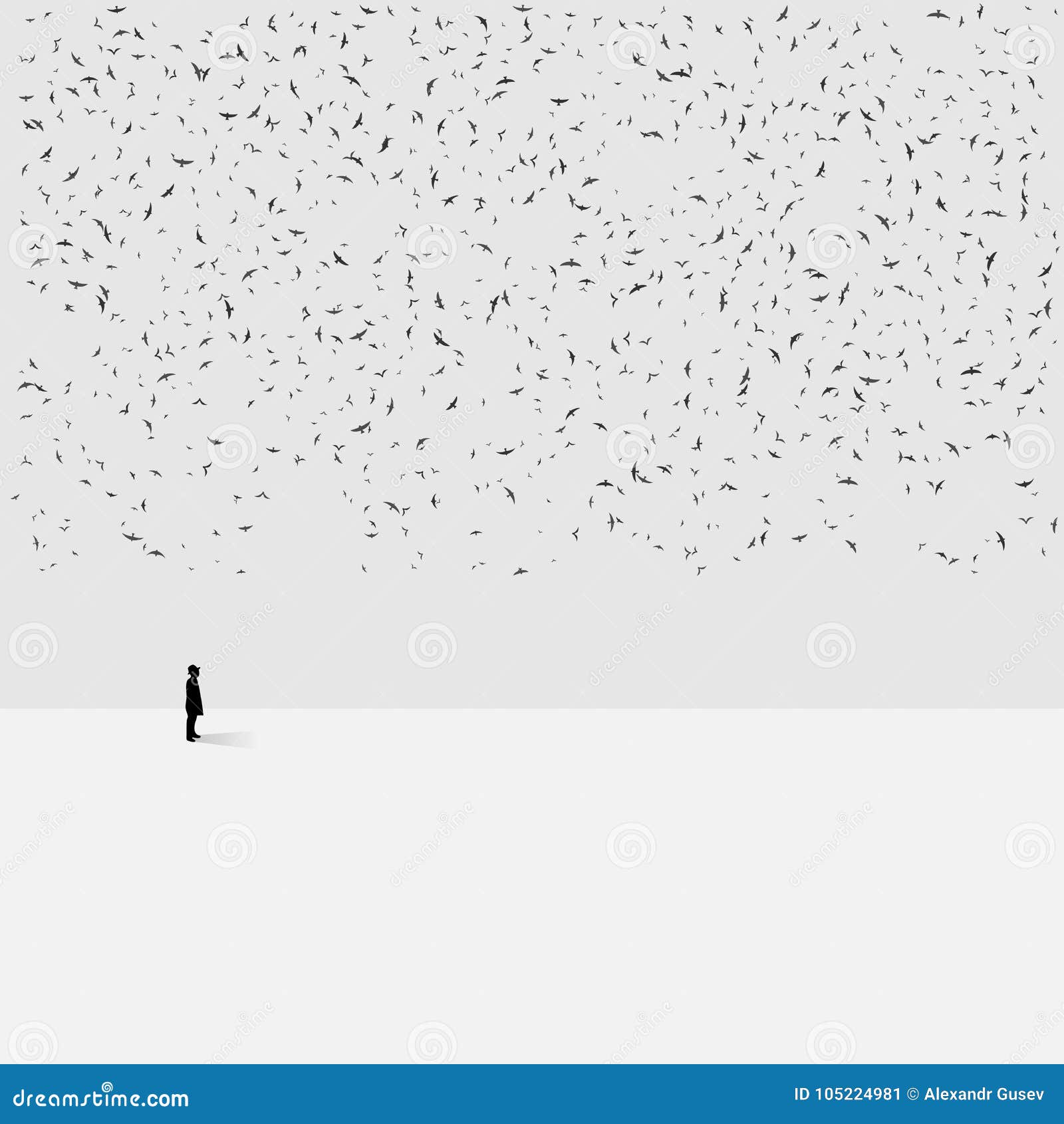 Single Man and Birds - Illustration. Stock Vector - Illustration of ...