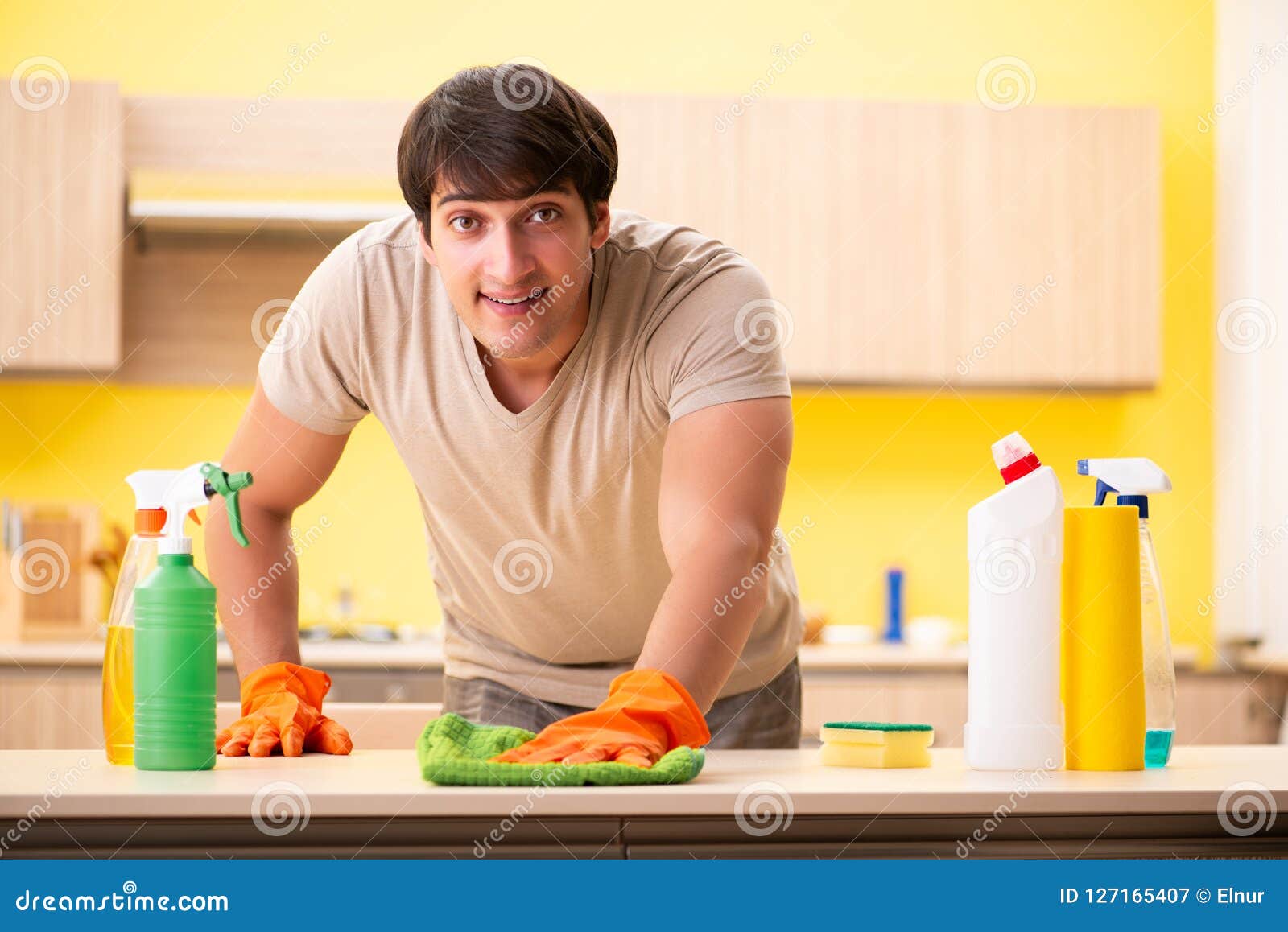 The Single Man Cleaning Kitchen at Home Stock Image - Image of good ...