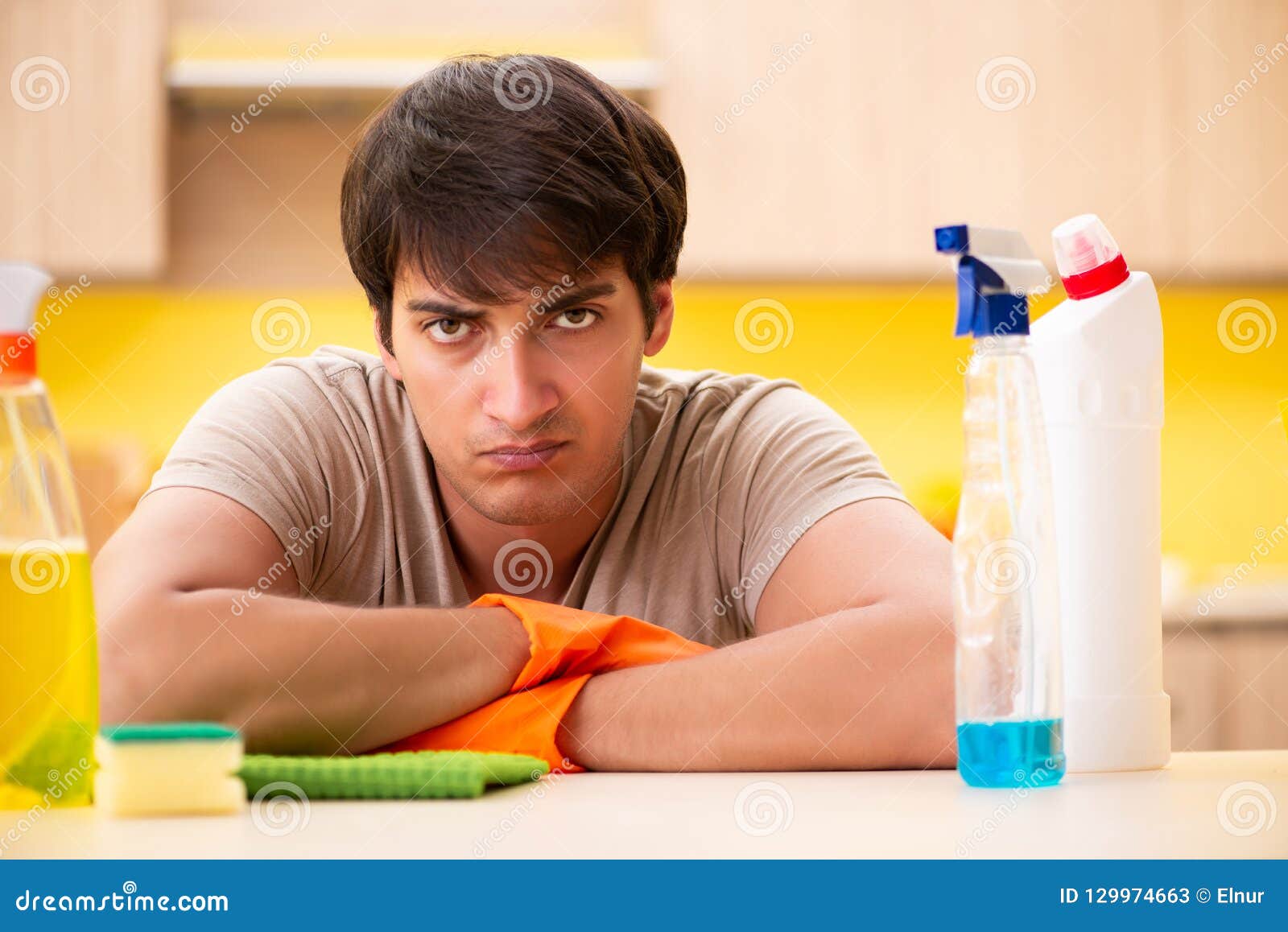 The Single Man Cleaning Kitchen at Home Stock Image - Image of hand ...