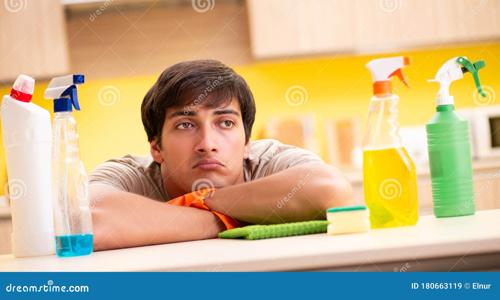 Single Man Cleaning Kitchen at Home Stock Image - Image of hygiene ...