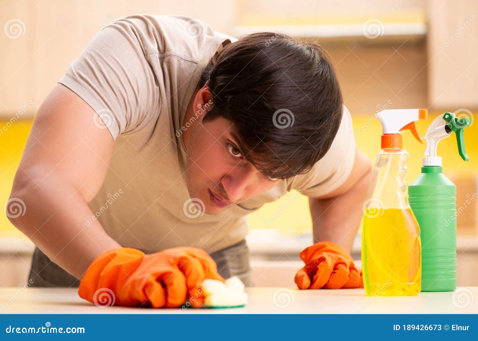Single Man Cleaning Kitchen at Home Stock Image - Image of hygiene ...