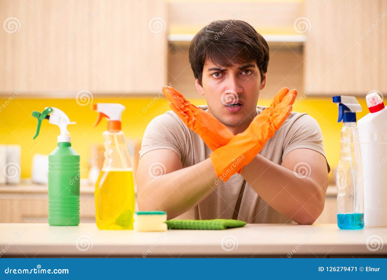 The Single Man Cleaning Kitchen at Home Stock Image - Image of foam ...
