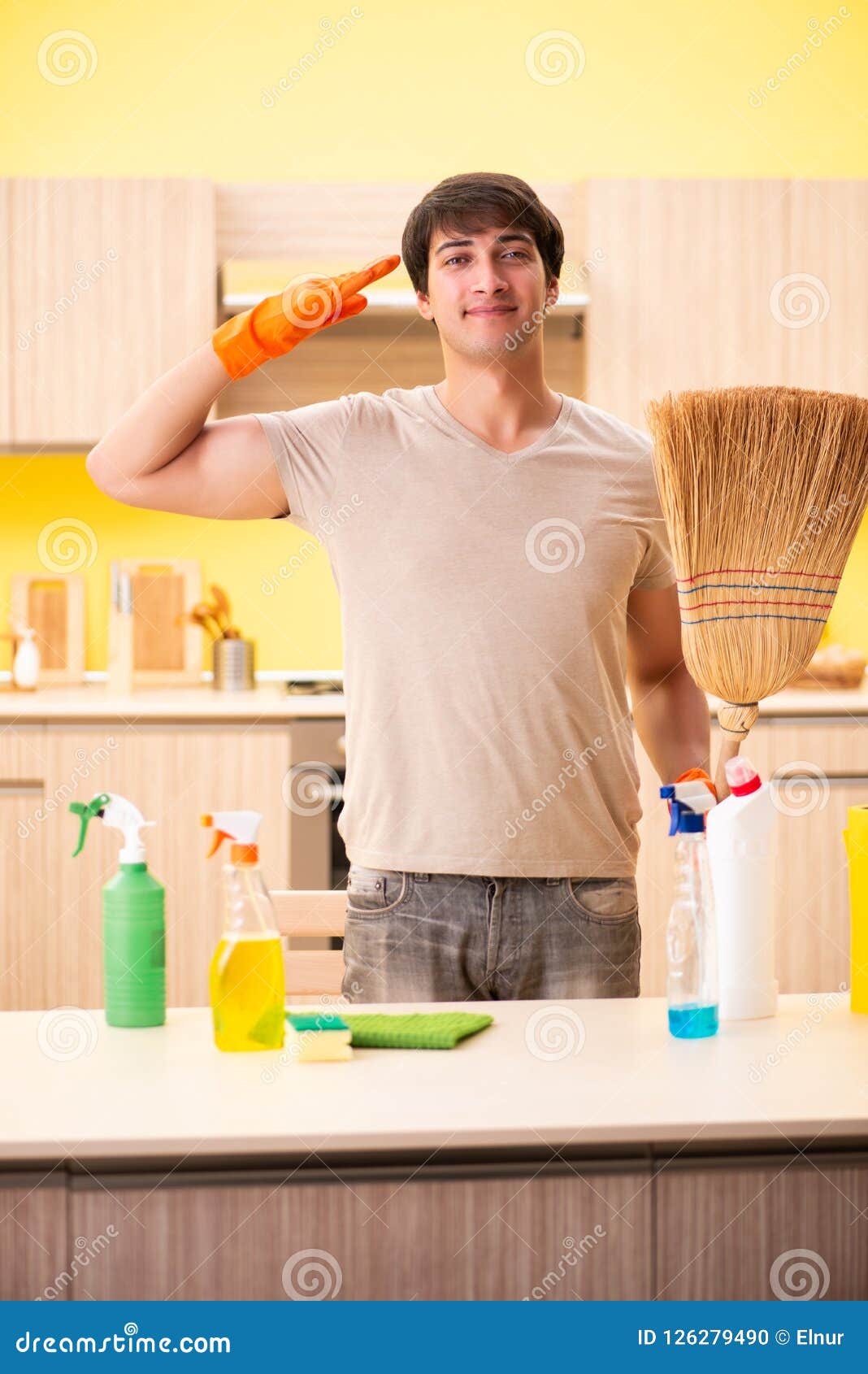 The Single Man Cleaning Kitchen at Home Stock Photo - Image of husband ...