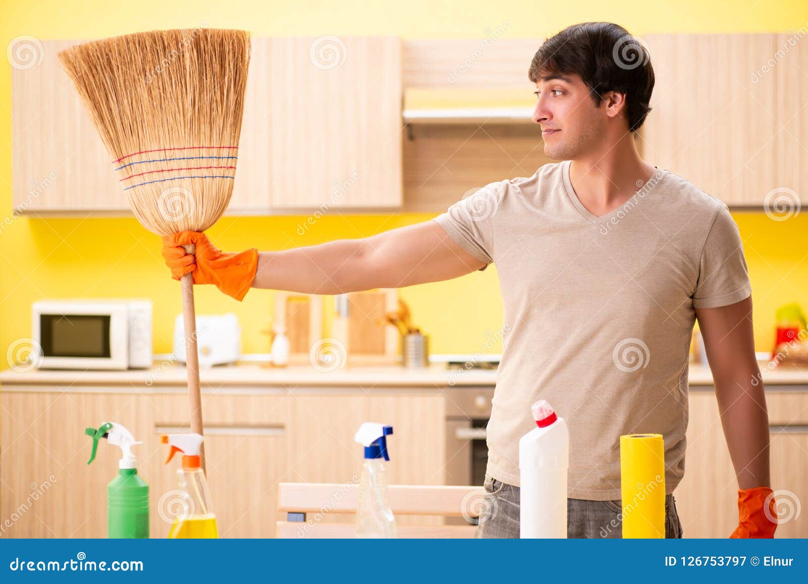 The Single Man Cleaning Kitchen at Home Stock Image - Image of ...