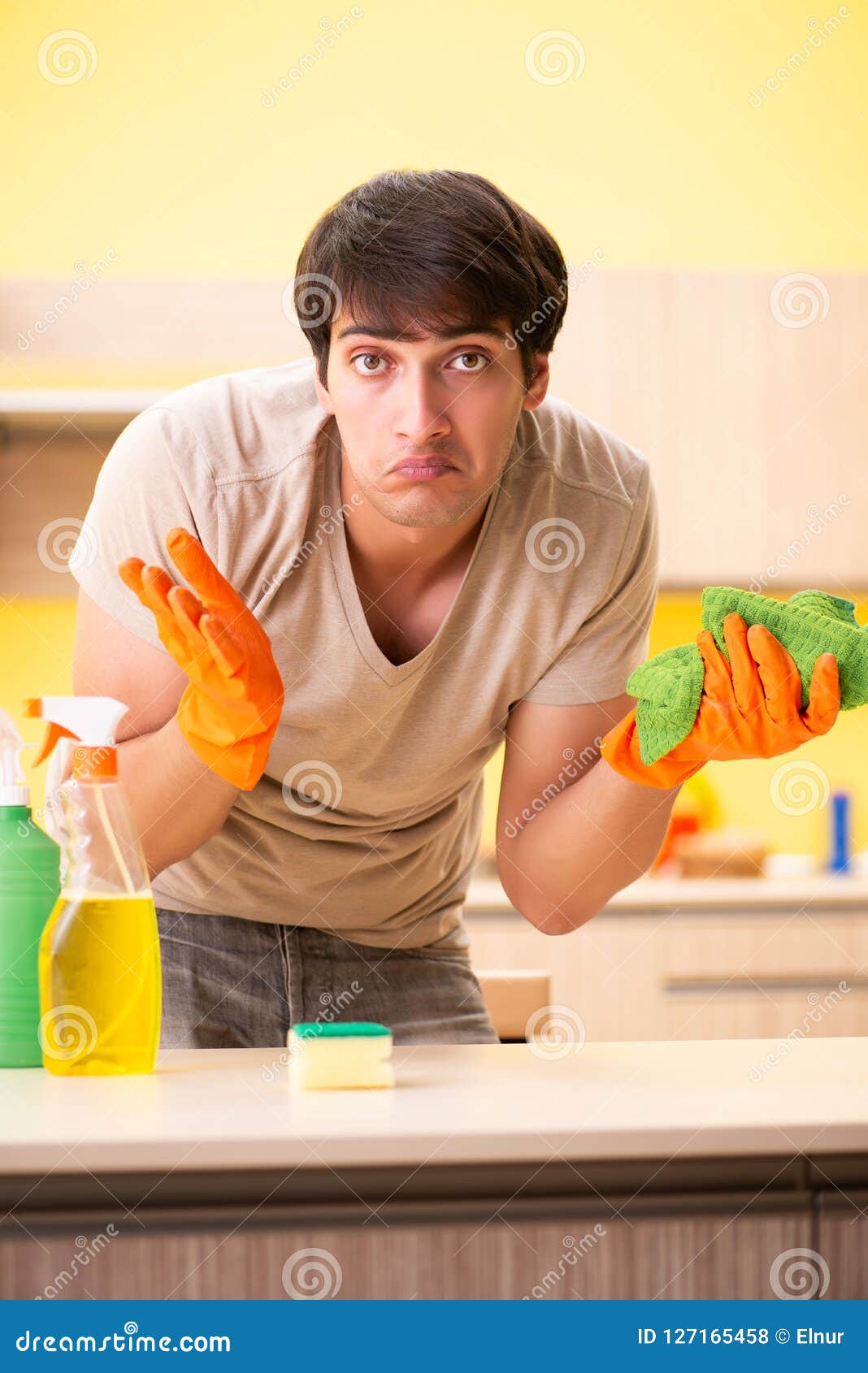 The Single Man Cleaning Kitchen at Home Stock Photo - Image of cleaning ...