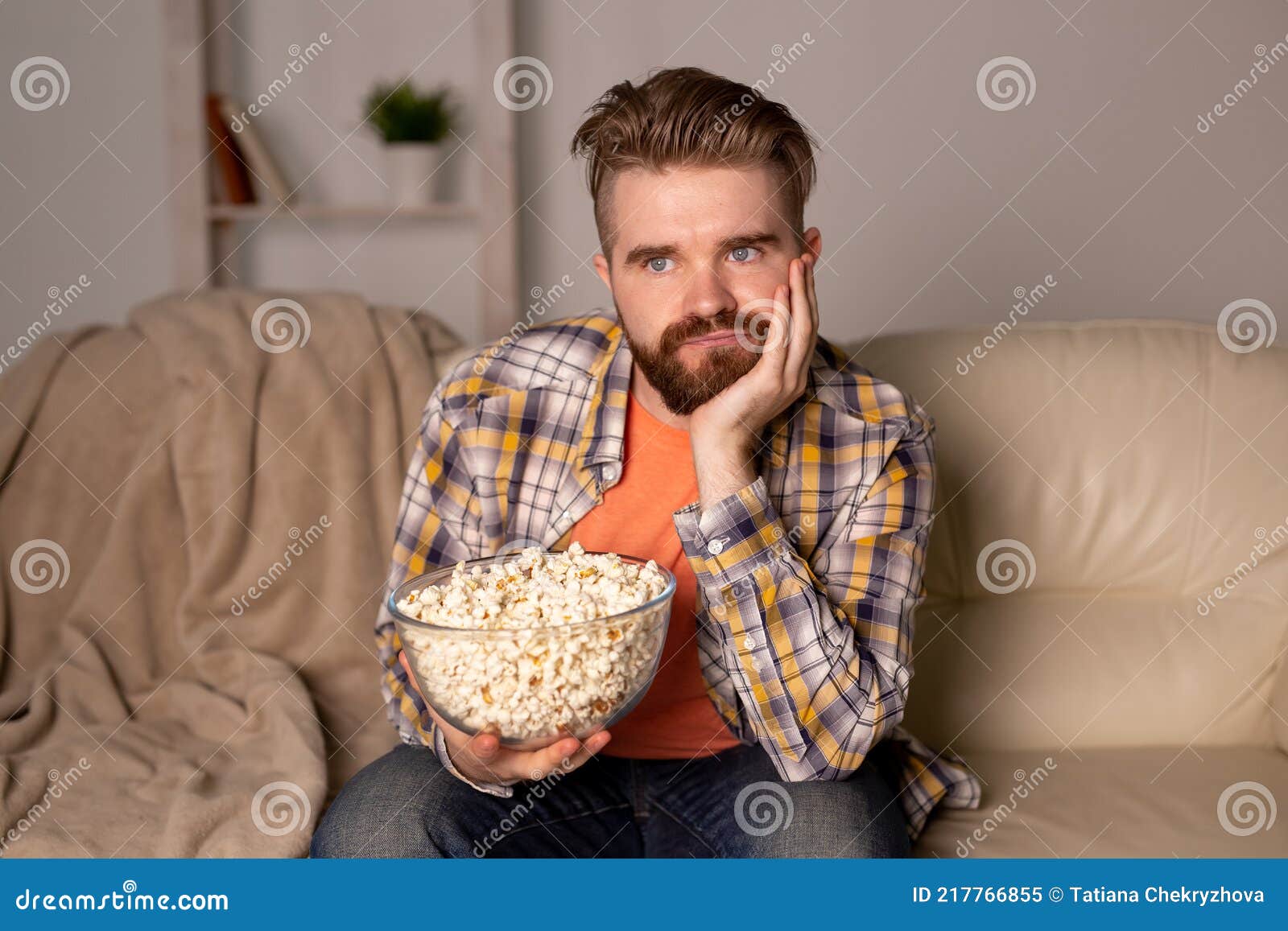 Single Man on the Couch Watching TV Stock Image - Image of handsome ...