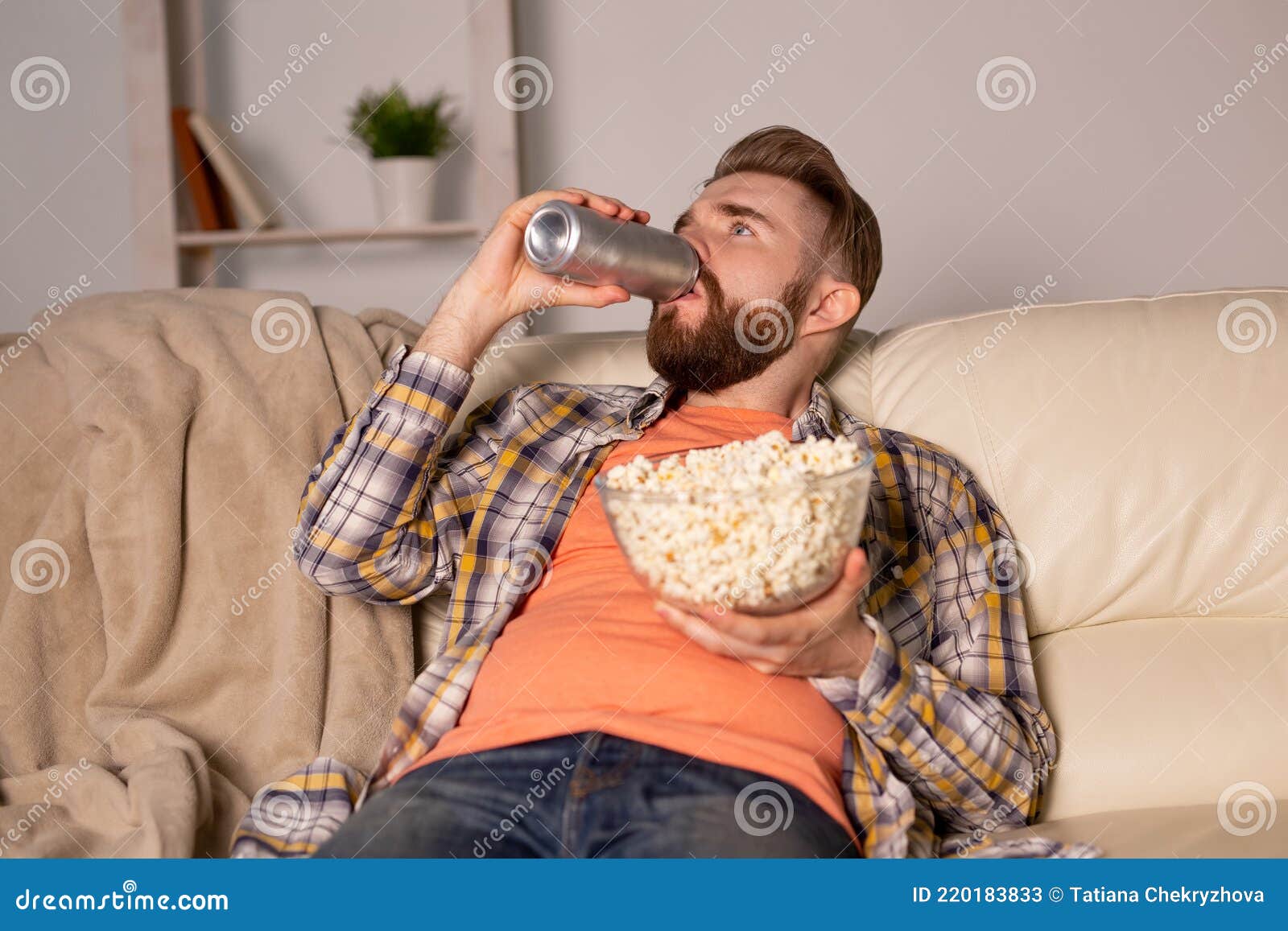 Single Man on the Couch Watching TV Stock Image - Image of handsome ...