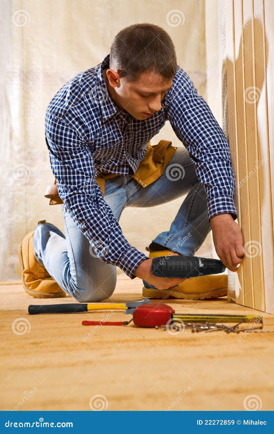Single Man Work in the Wooden Room Stock Image - Image of indoor ...