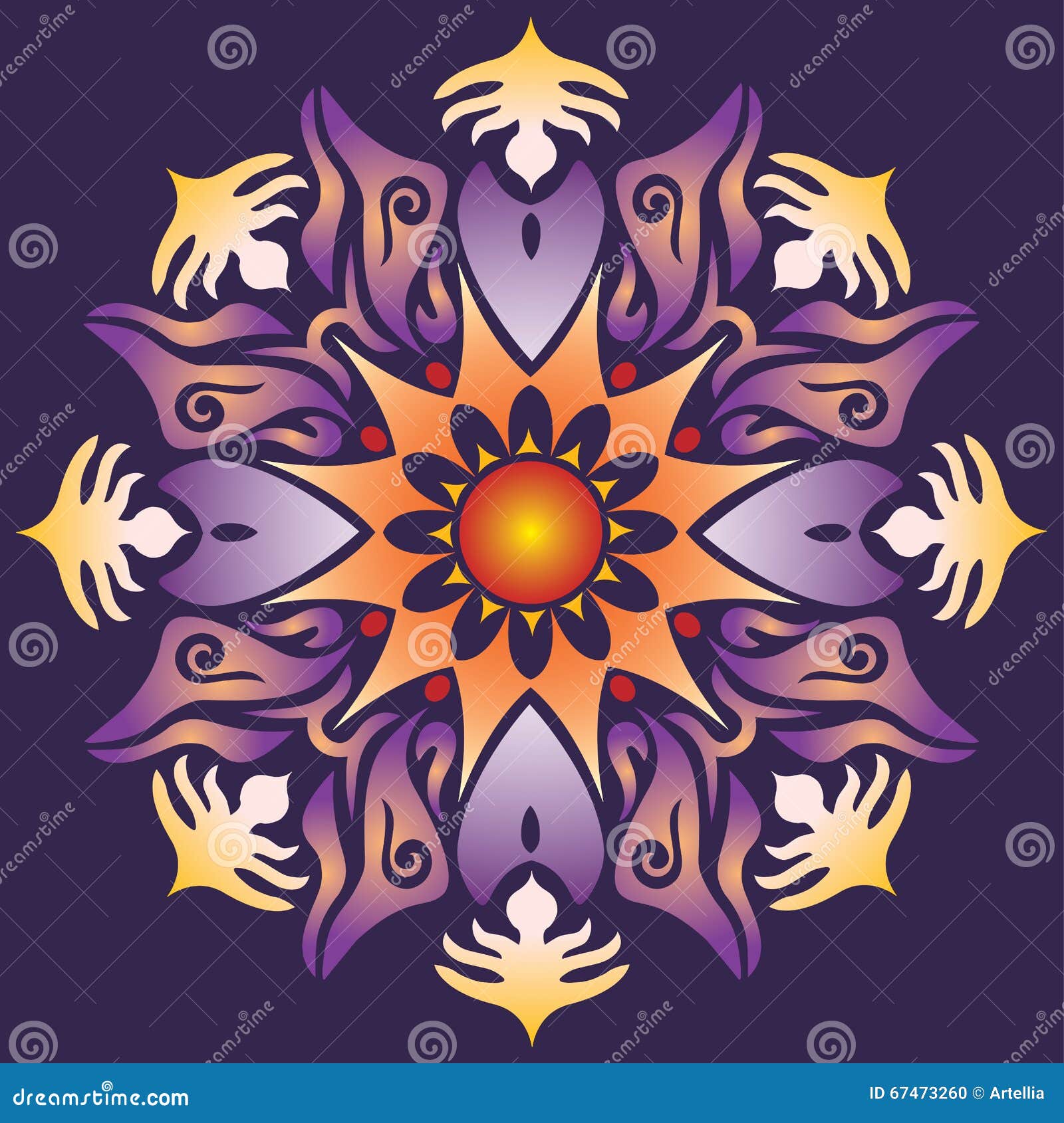 Single Mandala - Abstract Geometry Shapes Violet Orange Colors Stock ...