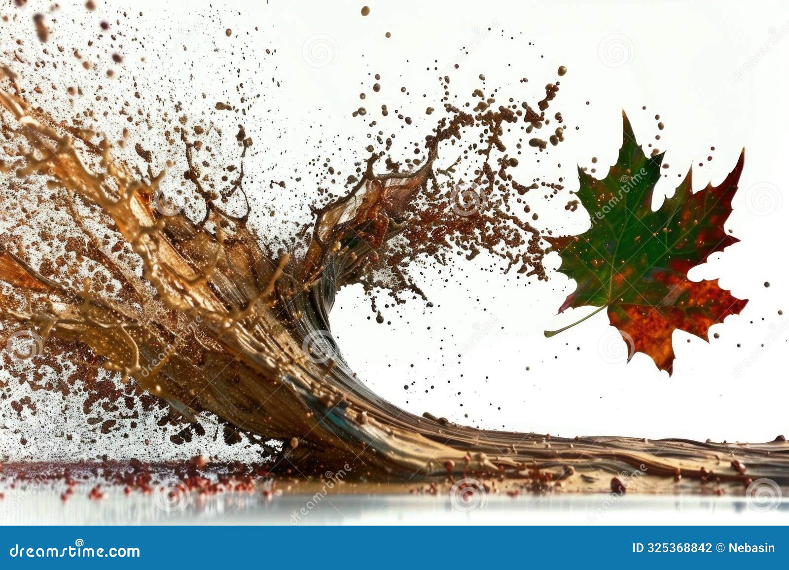 A Single Maple Leaf Falls Onto a Swirling Wave of Liquid, Creating a ...