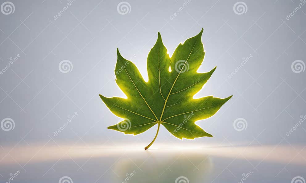 A Single Maple Leaf Sits on a White Surface, Backlit by the Sun Stock ...