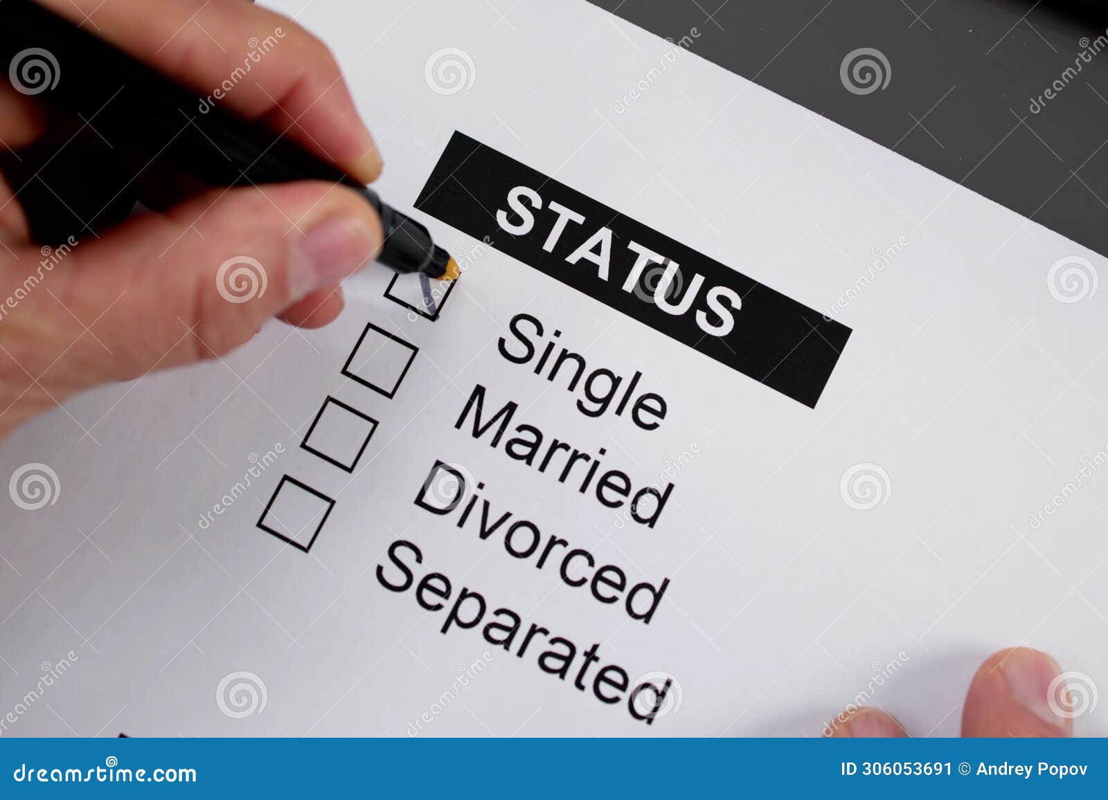 Single Marital Status stock image. Image of form, choose - 306053691