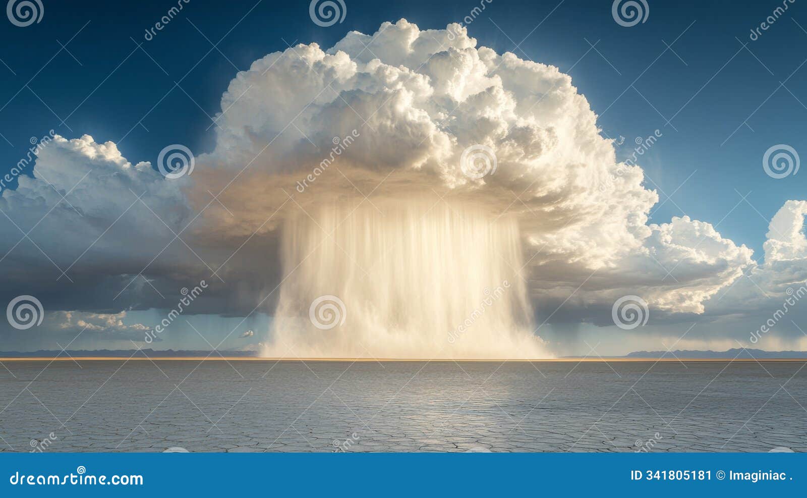 A Single Massive Cloud Over a Dry, Cracked Landscape with Rain Falling ...