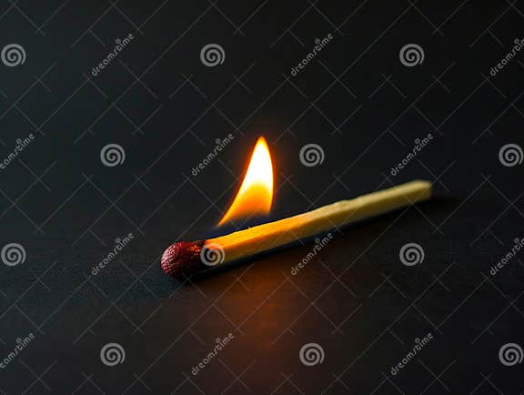 A Single Matchstick with a Lit Match on a Black Surface Stock Image ...