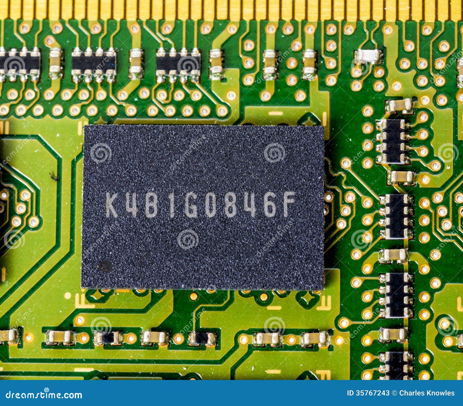 Single Memory Chip on a Computer Board Stock Image - Image of plug ...