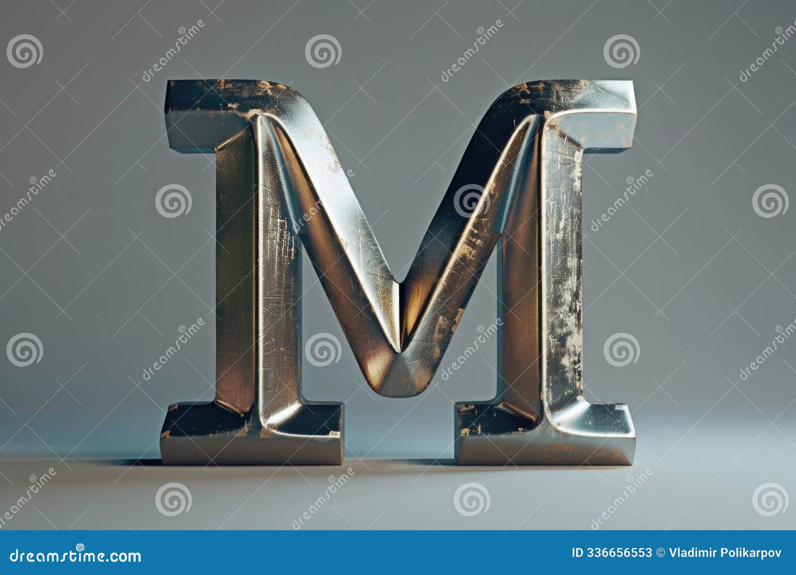 A Single Metal Letter M on a Plain Surface Stock Illustration ...