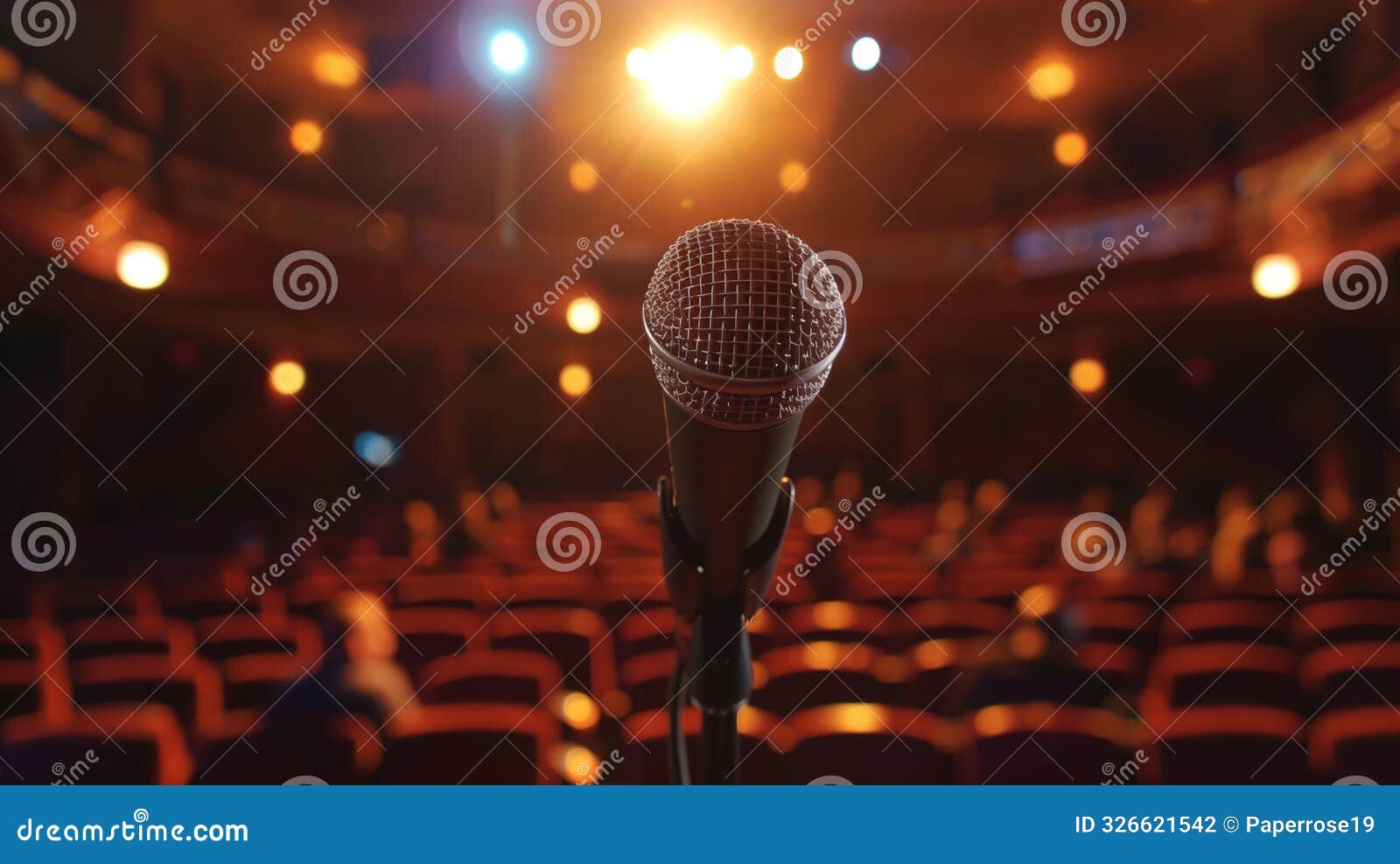 A Single Microphone on a Stand is Highlighted by a Spotlight Stock ...