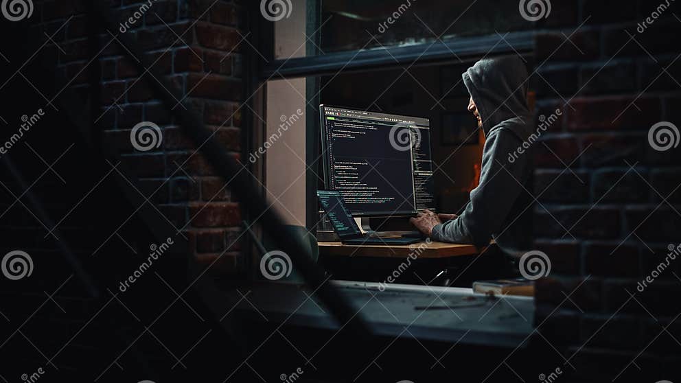Single-Minded Professional Programmer Obsessively Writing a Code on His ...