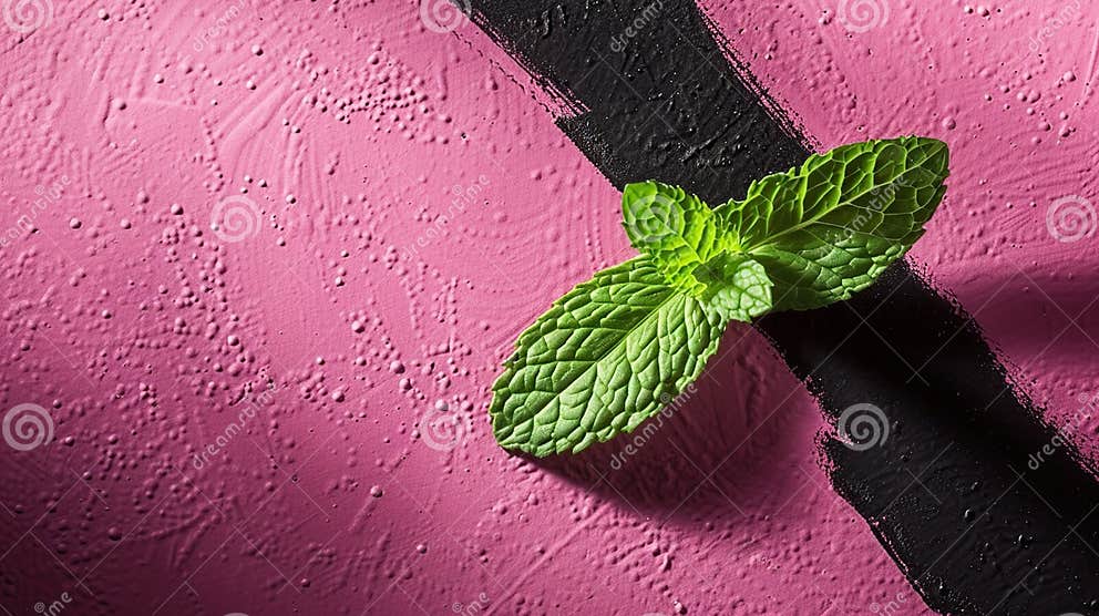 Single Mint Leaf Isolated on Pink and Black Background . Generative Ai ...