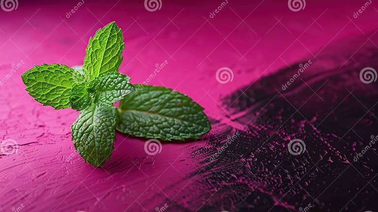 Single Mint Leaf Isolated on Pink and Black Background . Generative Ai ...