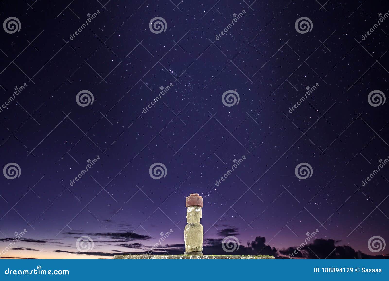 Single Moai at Night with Stars in the Sky Stock Image - Image of ...