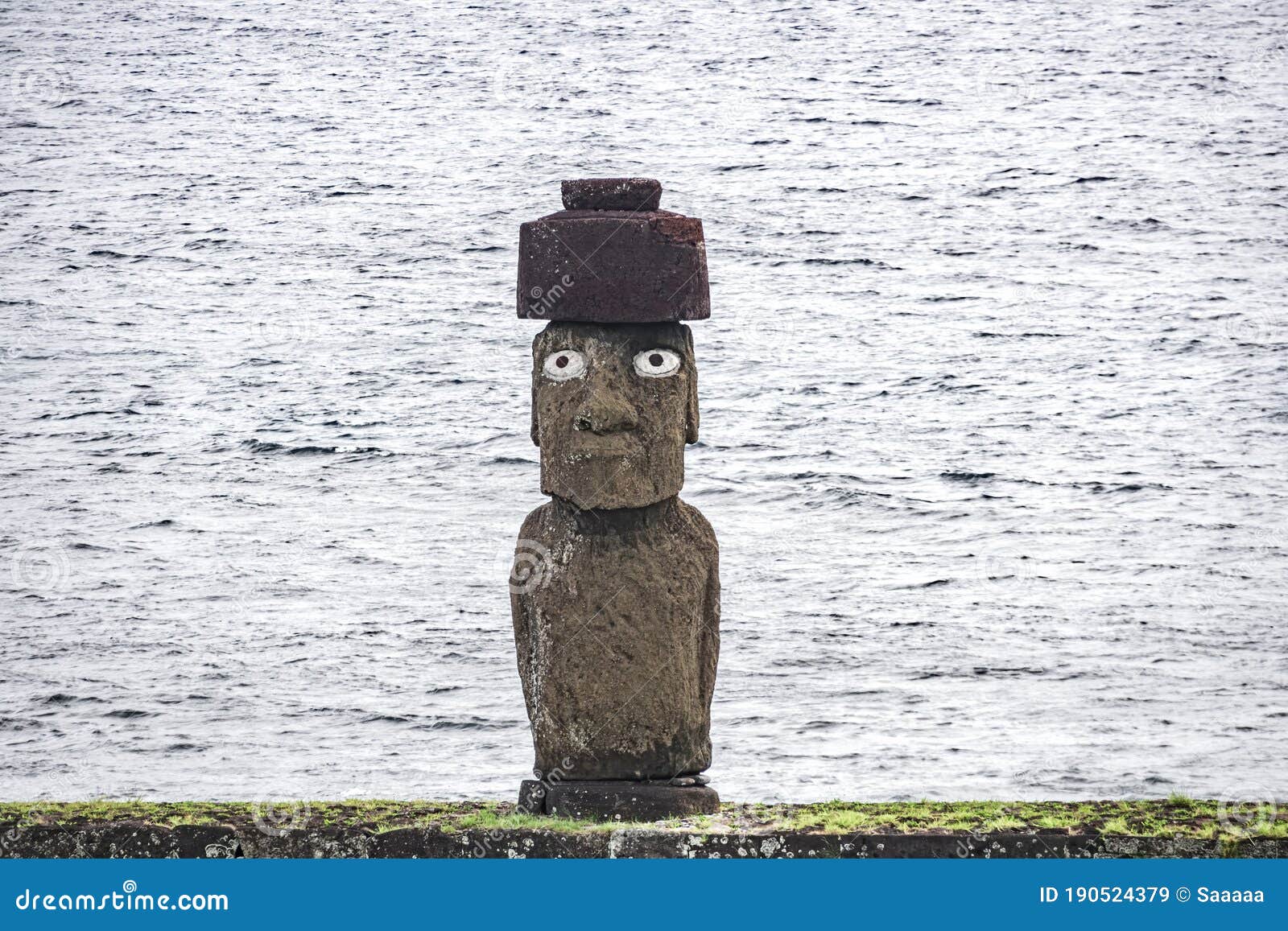 Single Moai With Row Of 15 Moais In Ahu Tongariki, Easter Island, Chile ...