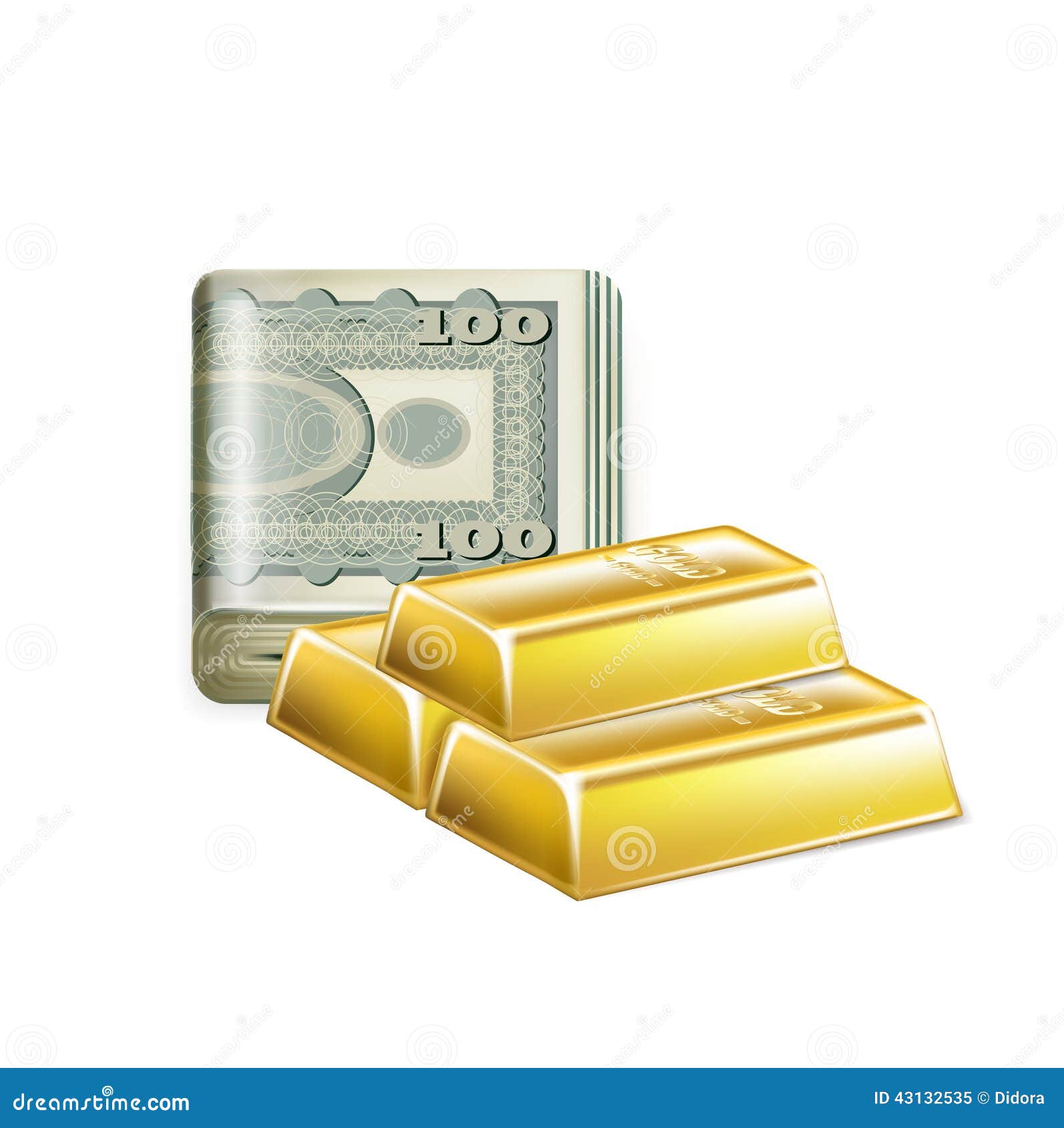 Single Money Stack Folded with Golden Bars Isolated Stock Vector ...