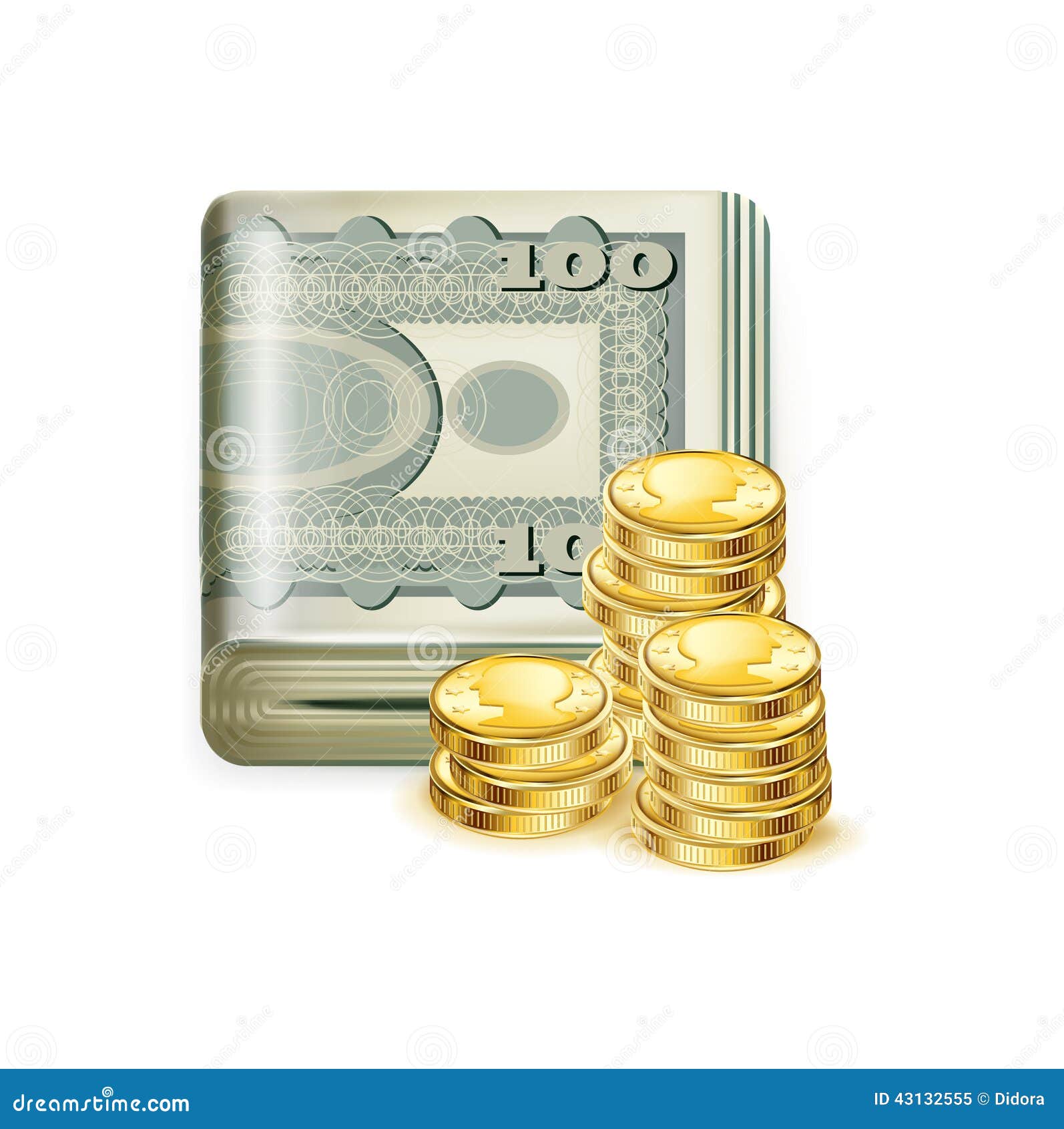 Single Money Stack Folded with Golden Coins Stock Vector - Illustration ...