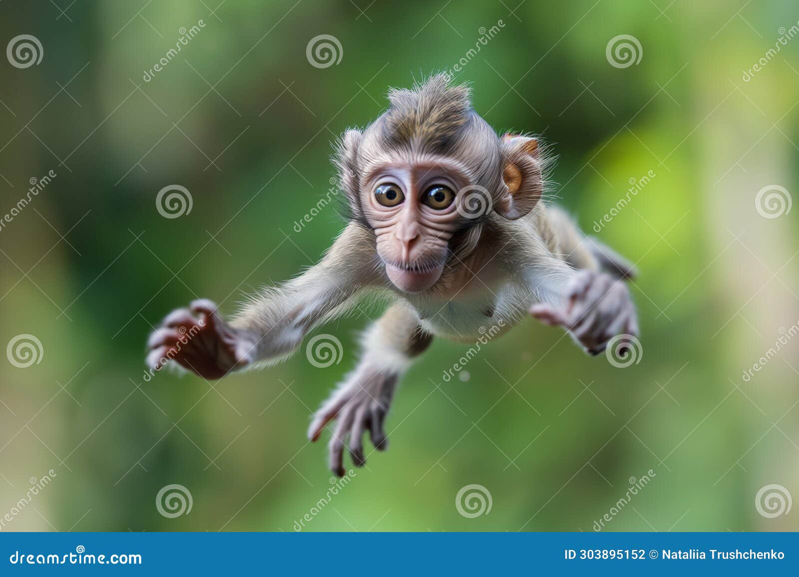 Single Monkey or Macaca Jumping in a Flying Position. it Leaping Floats ...