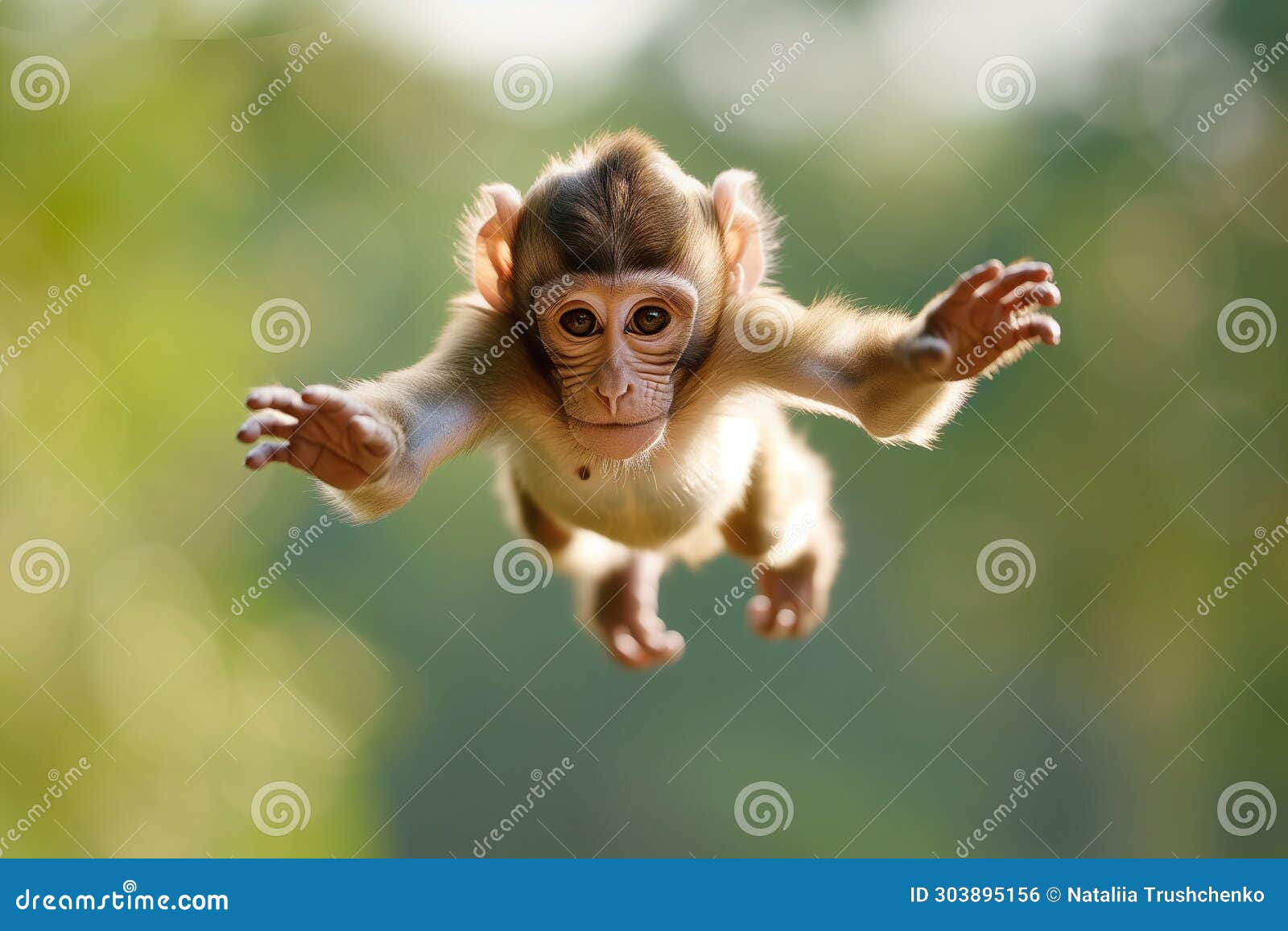 Single Monkey or Macaca Jumping in a Flying Position. it Leaping Floats ...