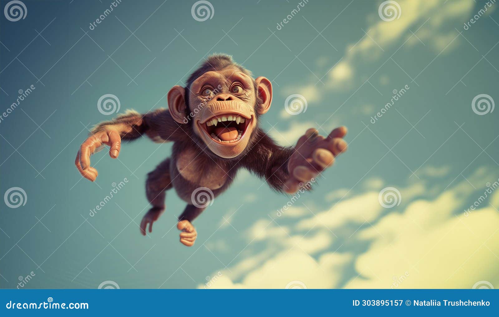 Single Monkey or Macaca Jumping in a Flying Position. it Leaping Floats ...