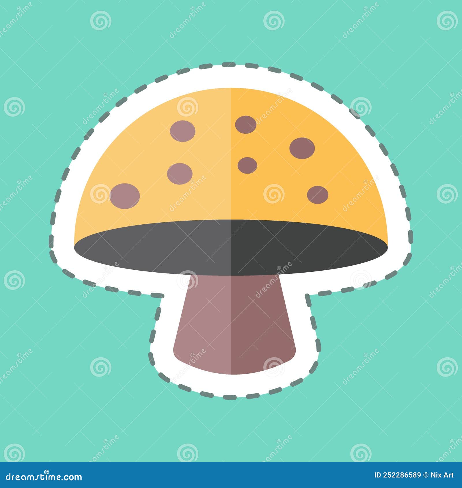 Single Mushroom Sticker in Trendy Line Cut Isolated on Blue Background ...