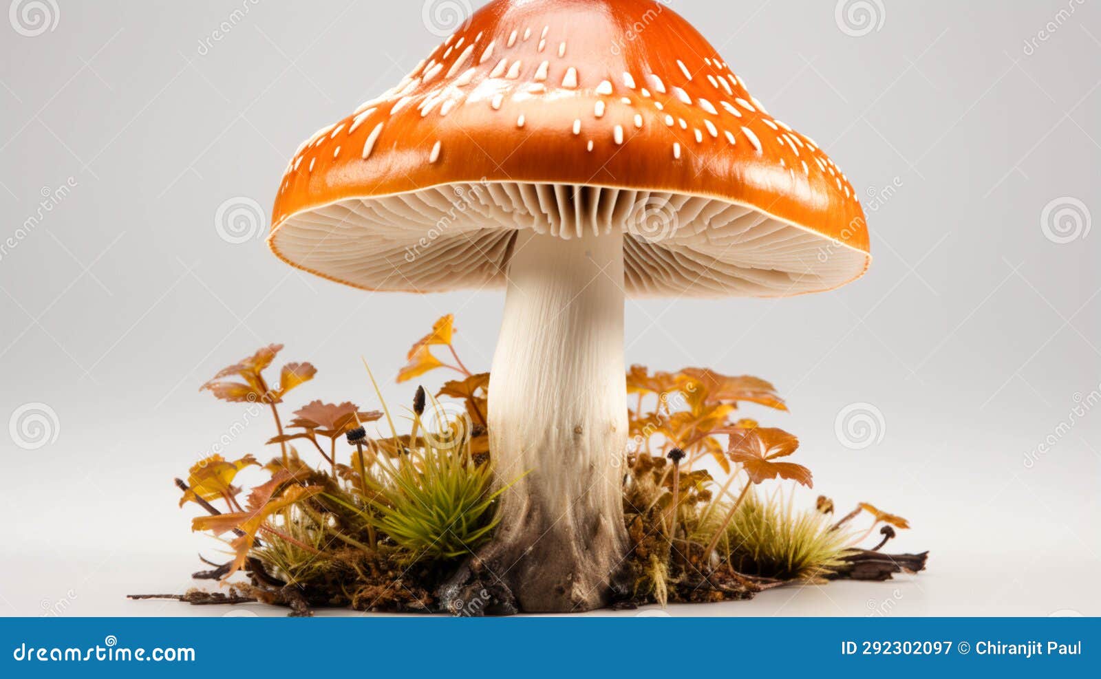 A Single Mushroom on White Background Closeup View Stock Image - Image ...