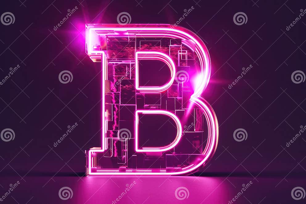 A Single Neon Letter B Displayed on a Black Background Stock ...