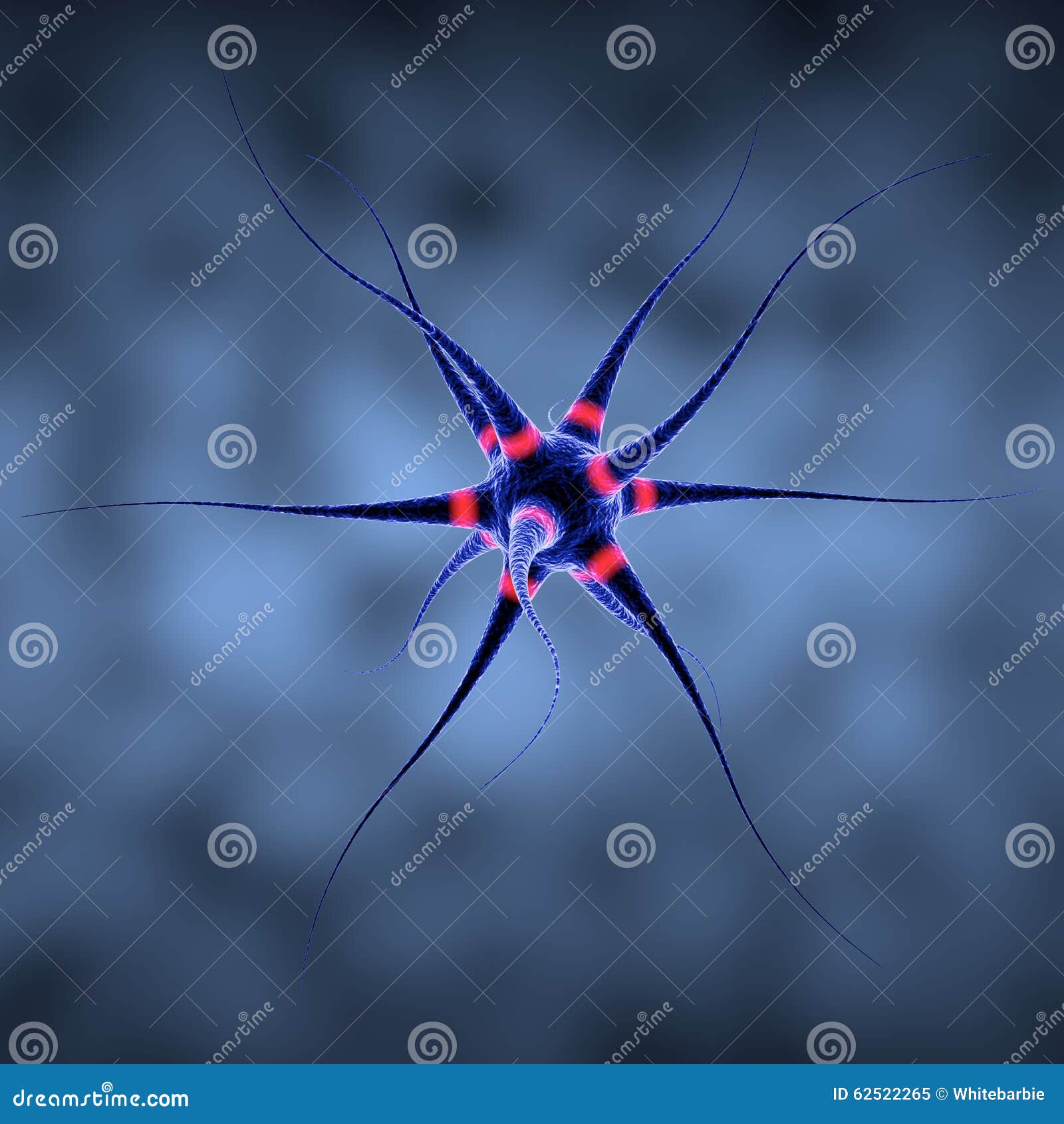Single Nerve Cell Pulsating with Red Lights Stock Illustration ...