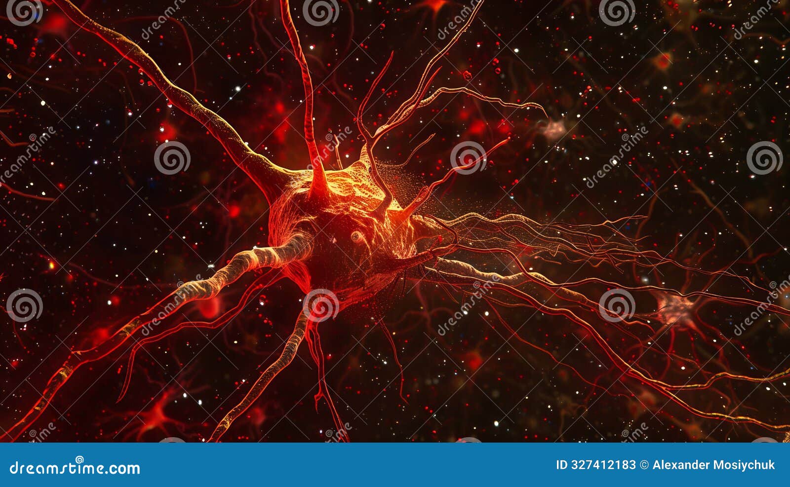 A Detailed Visualization of a Single Neuron Cell with Extended Axon and ...