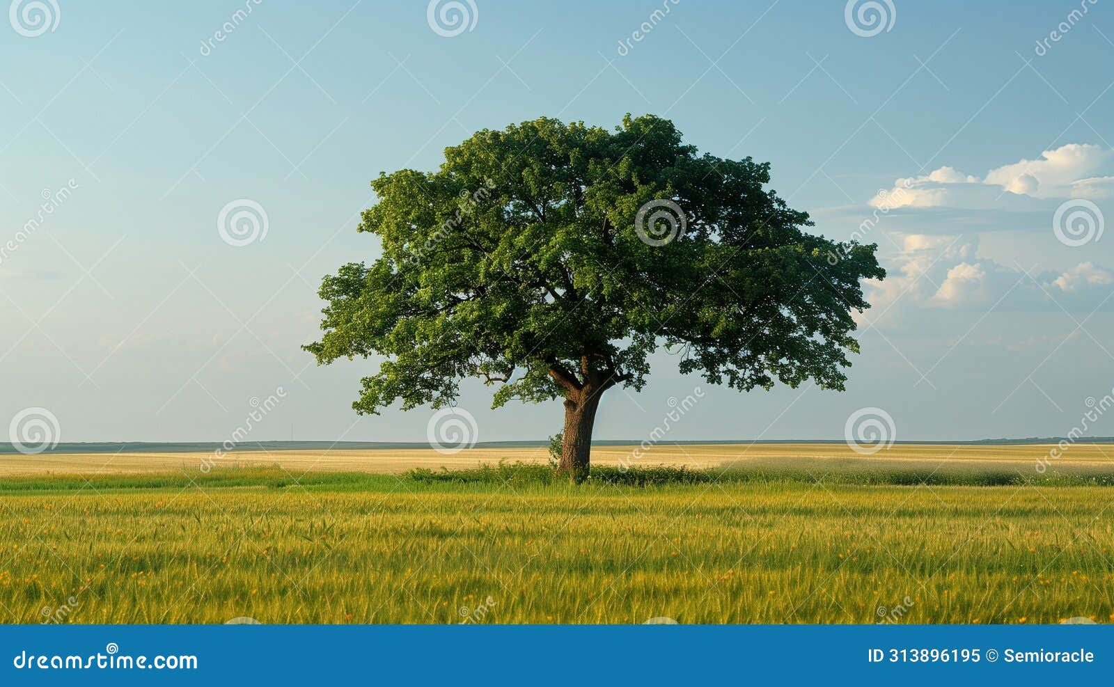 A Single Oak Tree Standing Alone in the Middle of an Open Field ...