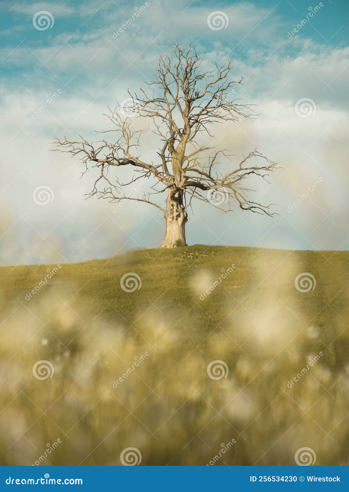 Single Old Bare Oak Tree in a Field Stock Photo - Image of country ...