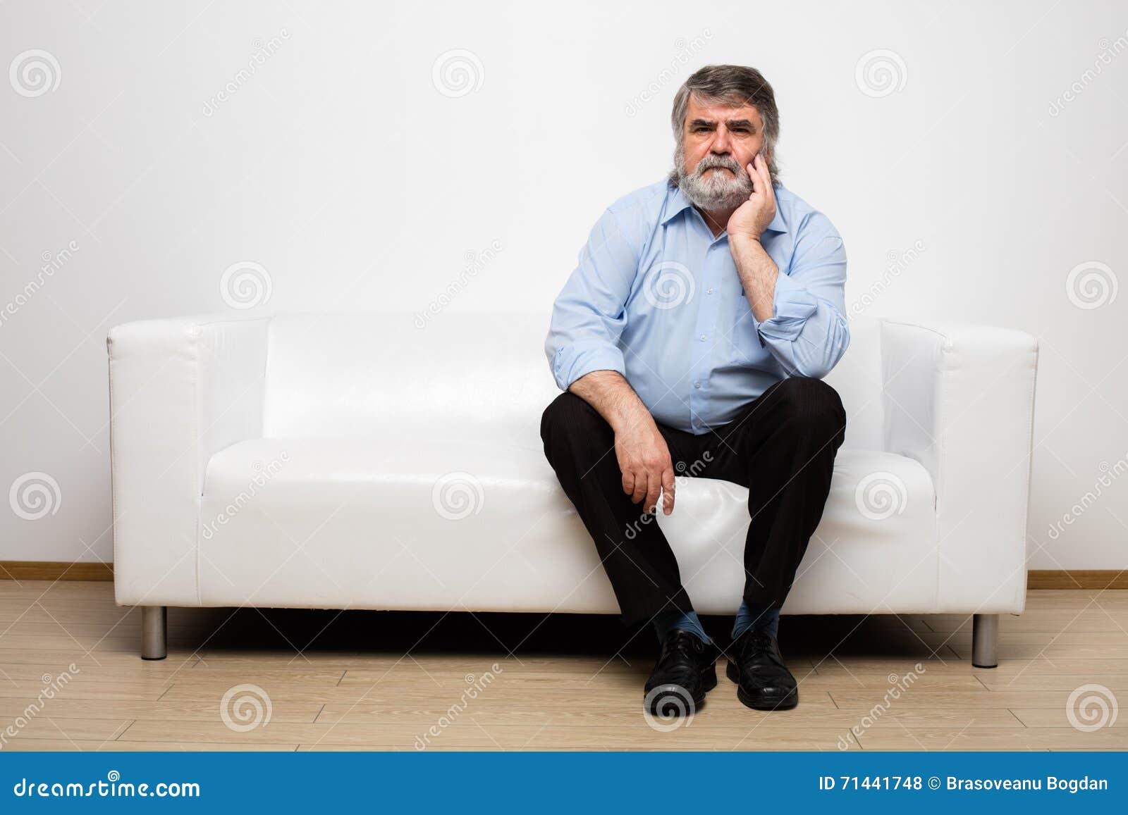 Single Old Men on White Couch Stock Photo - Image of home, elderly ...