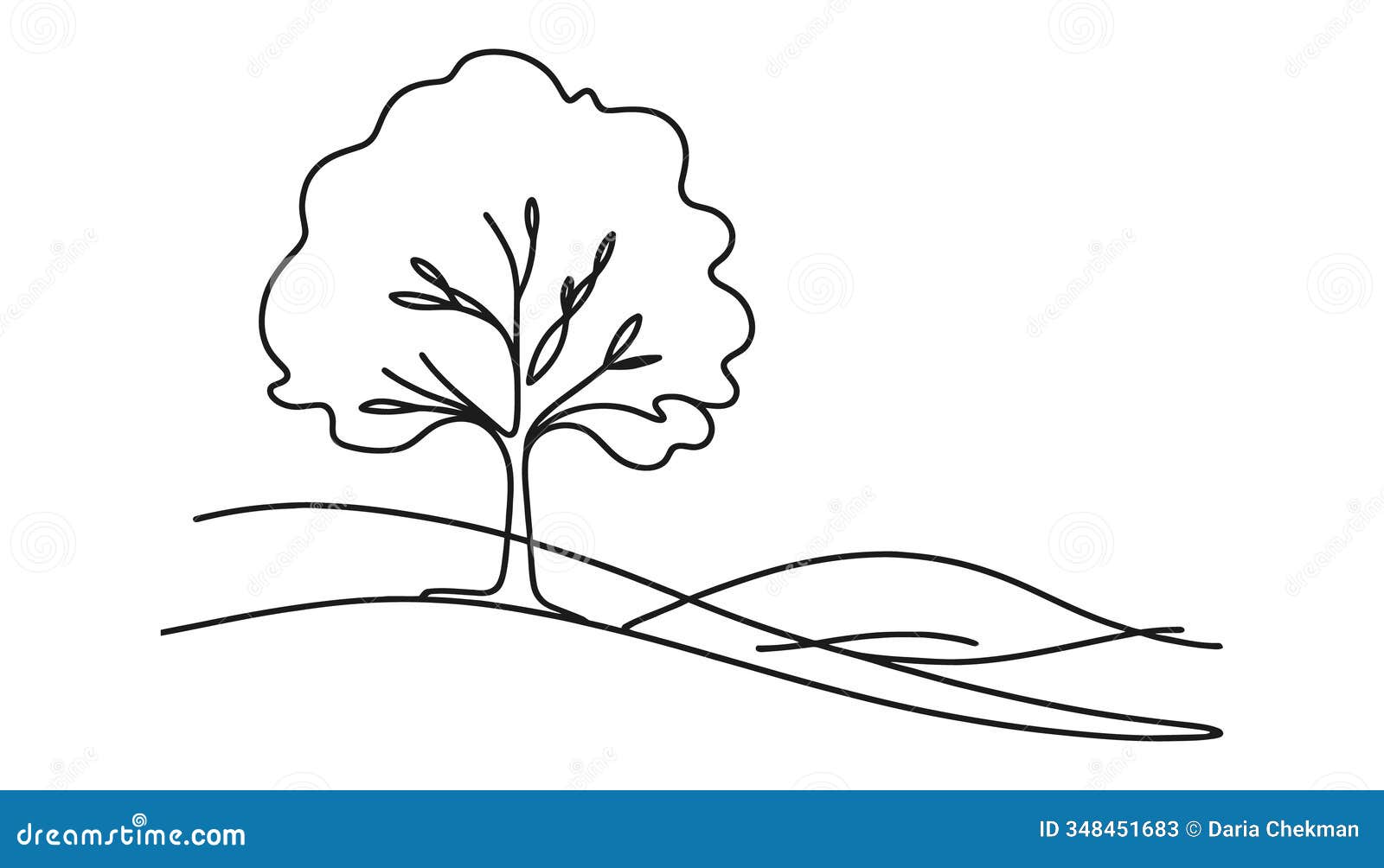 Single One Line Drawing Elm. Tree Concept Stock Illustration ...