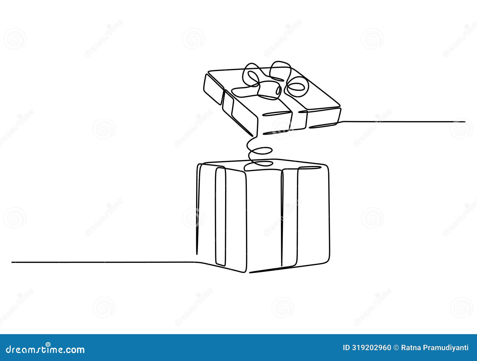 Single One Line Drawing Open White Gift Box with Ribbon and Bow ...