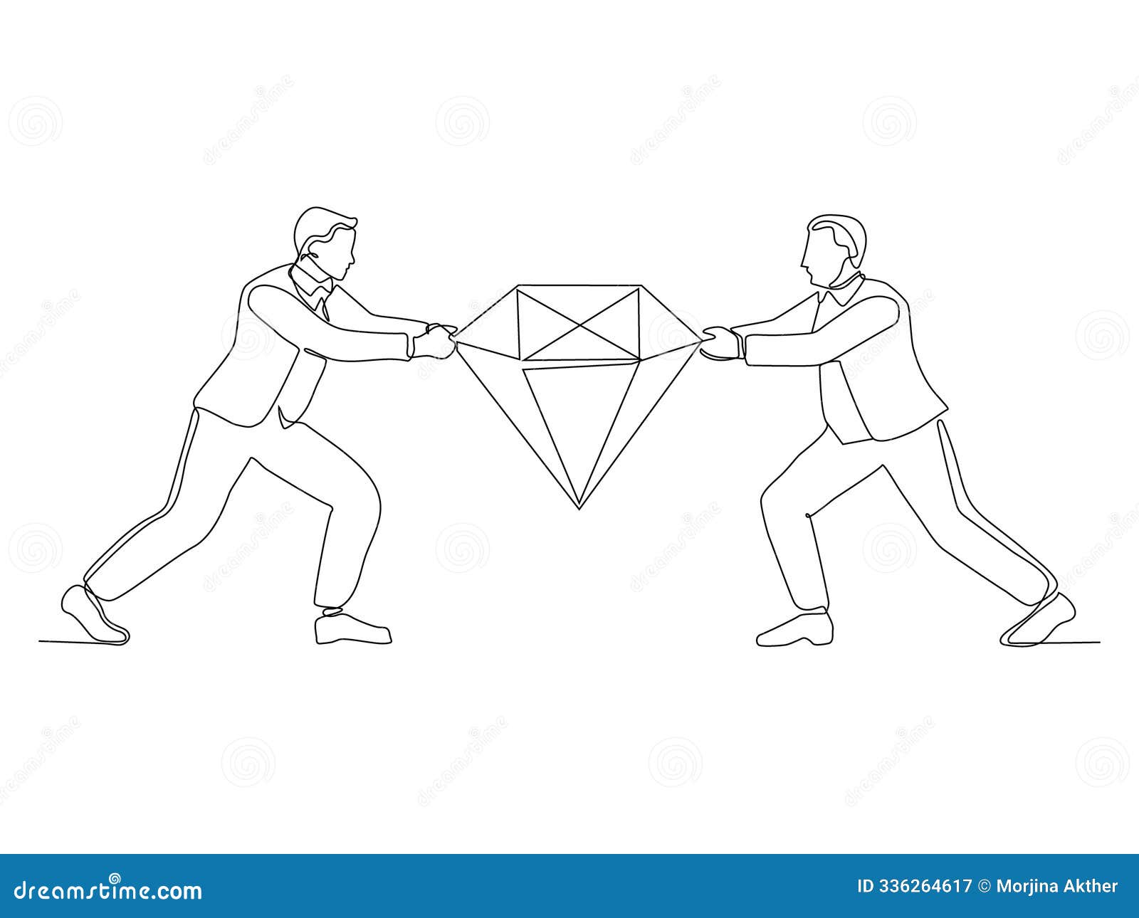 Single One Line Drawing Two Selfish Man are Fighting for Diamond. Stock ...