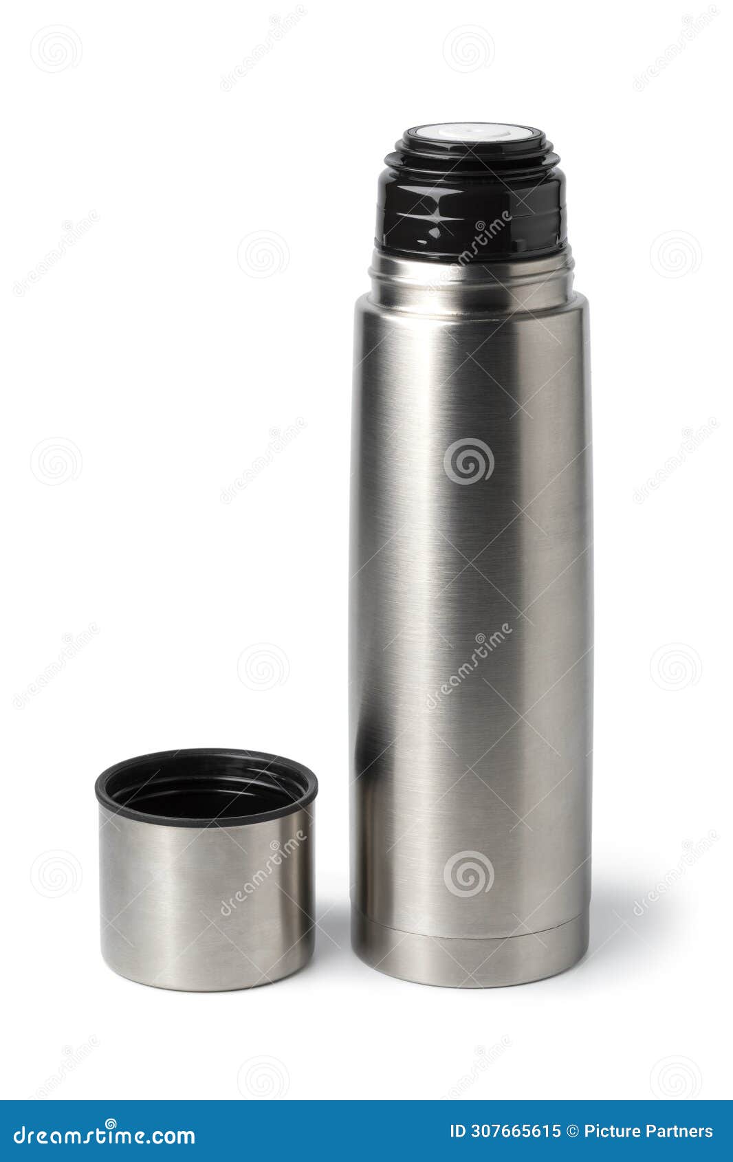 Single Open Aluminum Thermo Bottle Close Up on White Background Stock ...