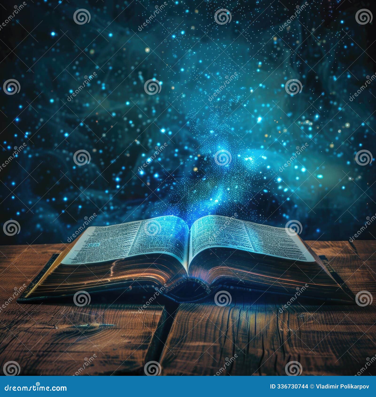 A Single Open Book Sits on a Wooden Table, Ready for Reading Stock ...