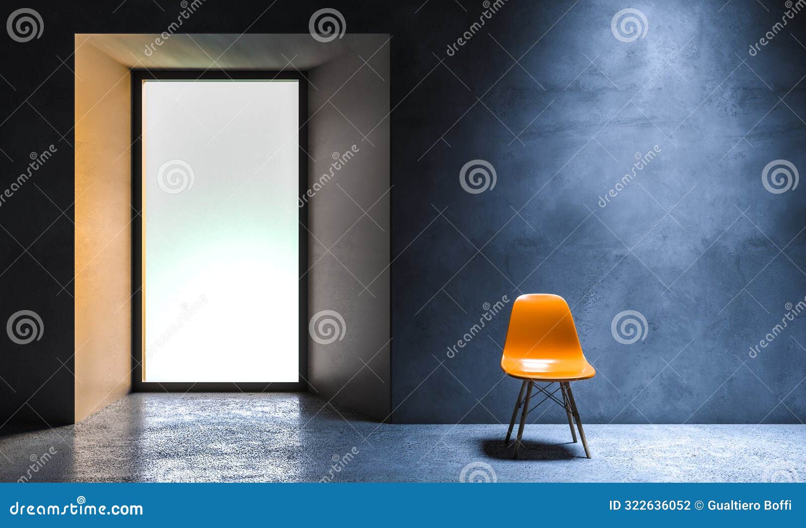 Single Orange Chair Standing in Empty Room Stock Illustration ...