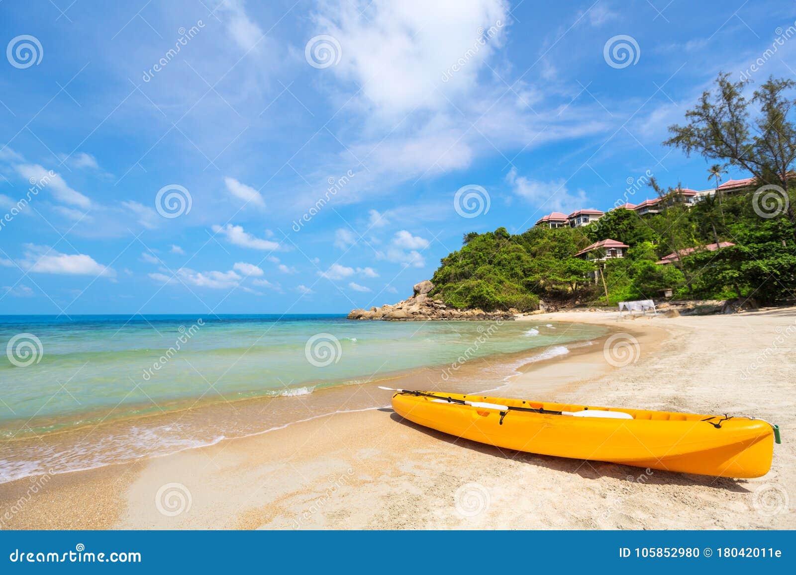 Single Orange Kayak on the Shore of Sea Side Stock Photo - Image of ...