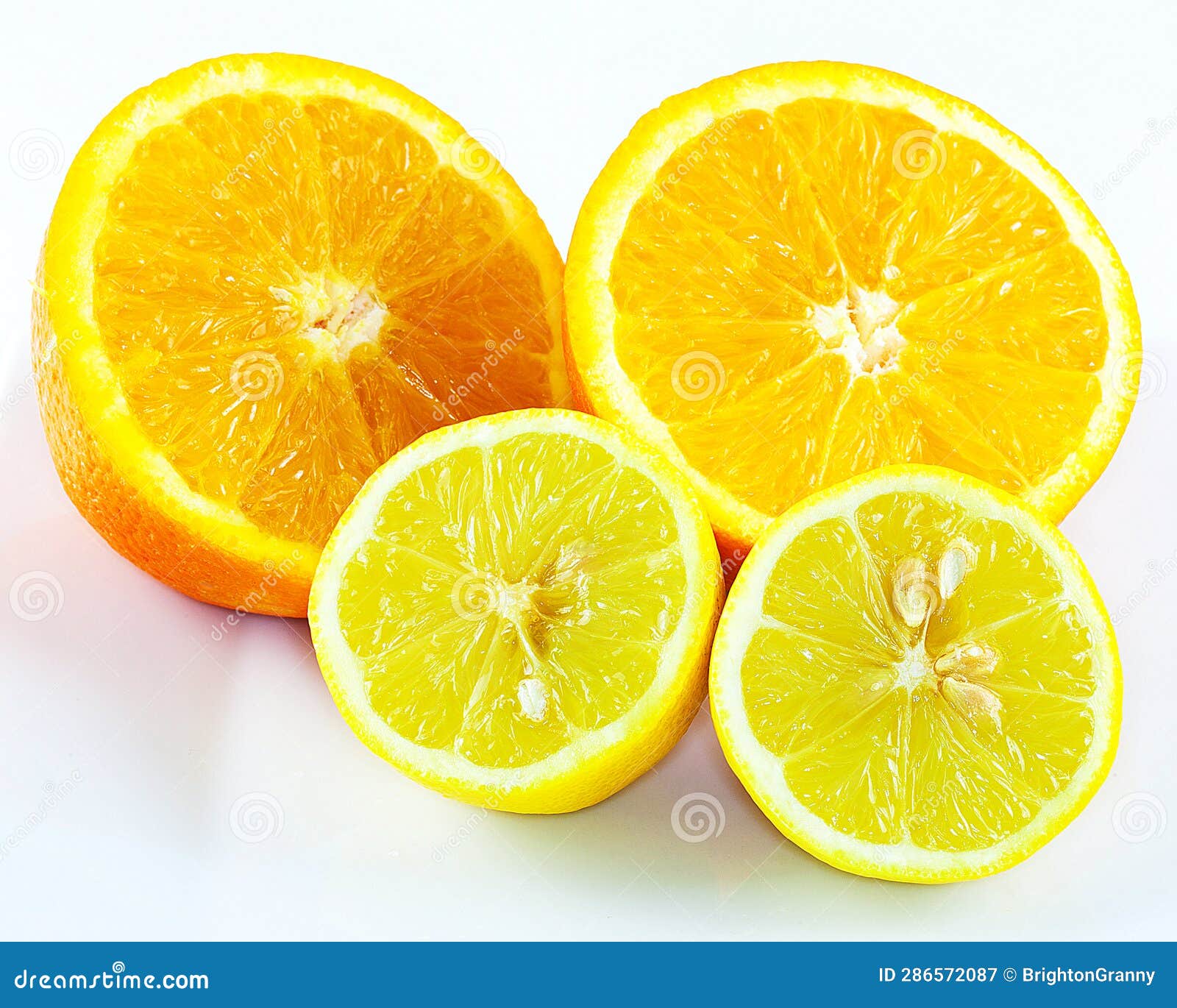 One Orange and One Lemon, Both Cut in Half. Stock Image - Image of ...