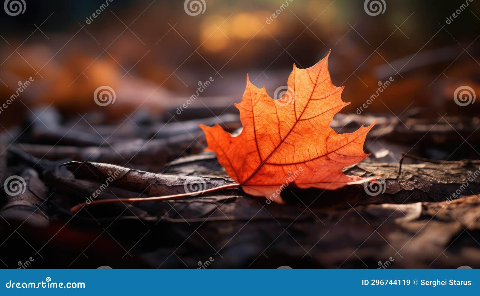 A Single Orange Maple Leaf on the Ground, AI Stock Illustration ...